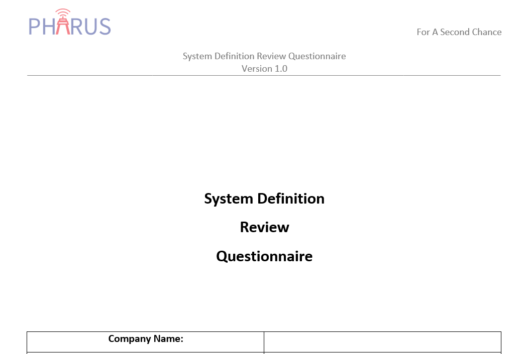 System Definition Document (SDEFD) Checklist – Pharus Tech
